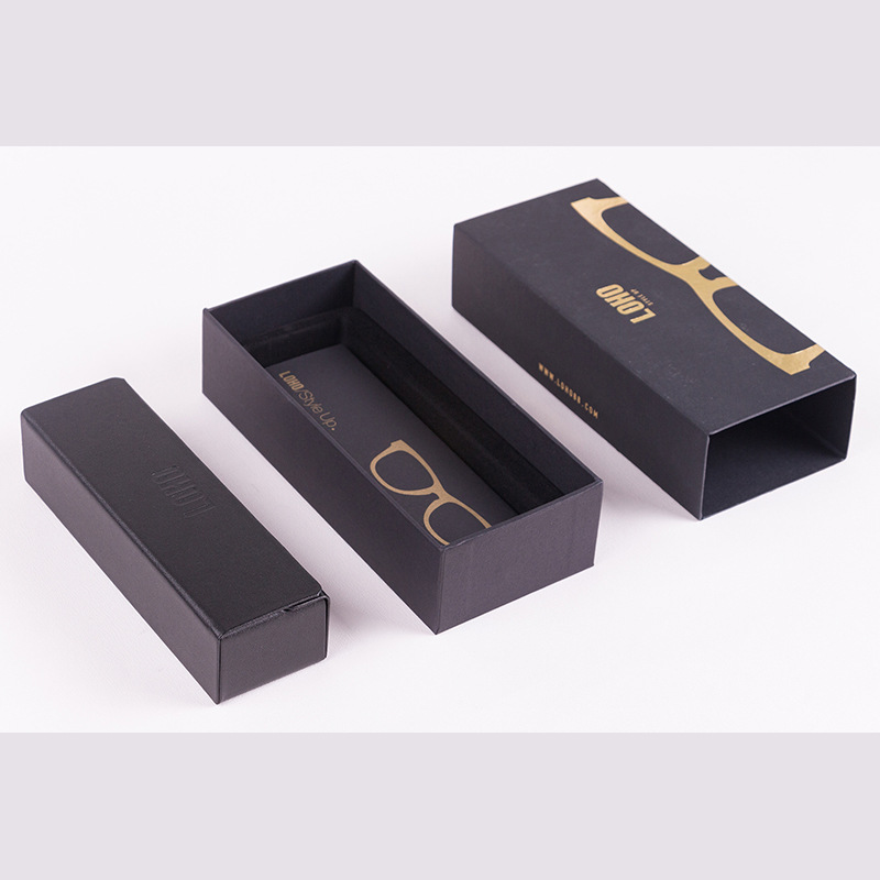 Black Rigid Cardboard Glasses Drawer Packaging Box | Custom Glasses ...
